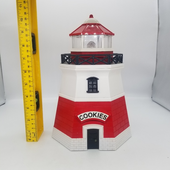 Kitchen | 1999 Lighthouse Cookie Jar Red White 11 Plastic Lights Up Battery Operated | Poshmark